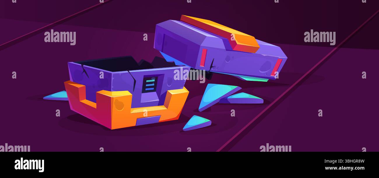Broken sci-fi cube game assets - purple geometric fragments with orange ...
