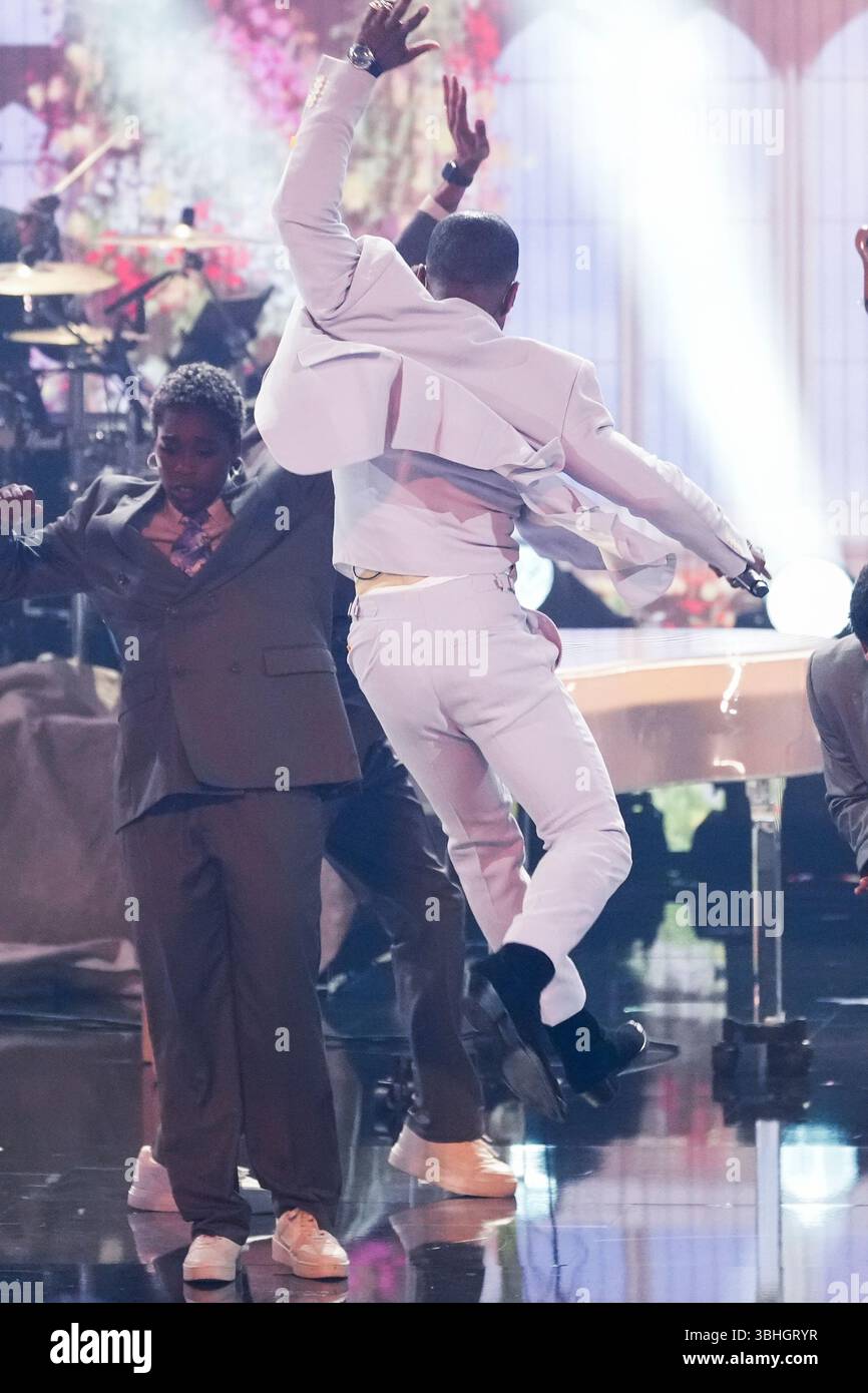 Kirk Franklin performs during the BET Awards on Monday, June 9, 2025 ...