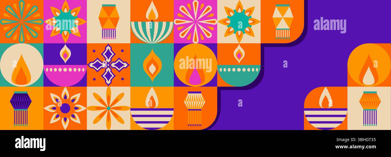 Vibrant Diwali festival pattern with geometric tiles - decorative ...