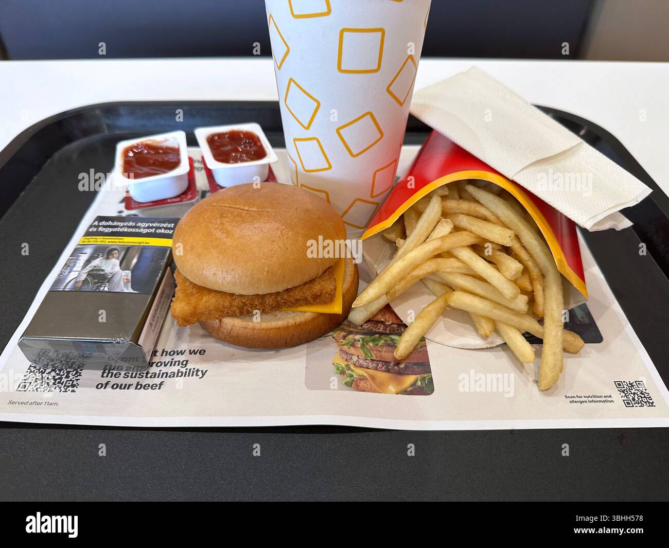 tiny fish burger from popular fast foot restaurant chain next to ...