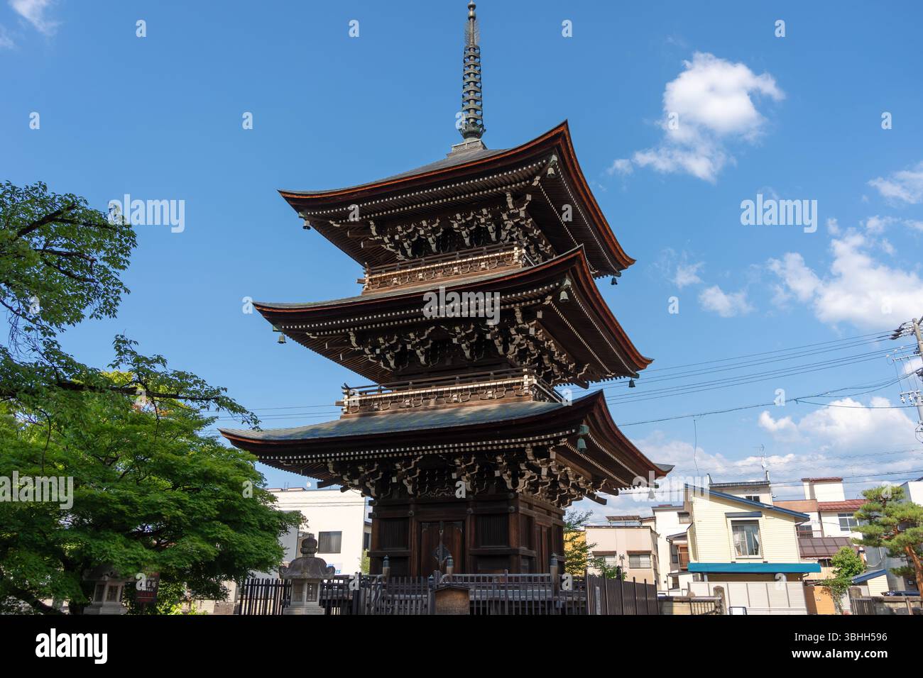 Historic wooden three-story pagoda at Hida Kokubun-ji Temple in ...