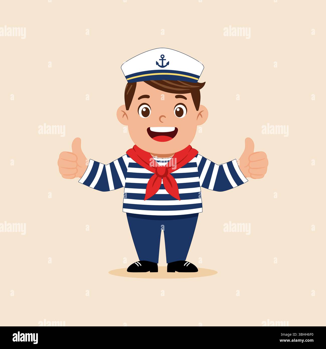 A colored flat illustration of a sailor cartoon character, featuring a ...