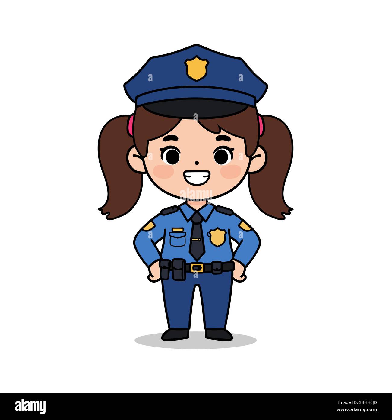 A flat vector cute cartoon style female police officer on white ...