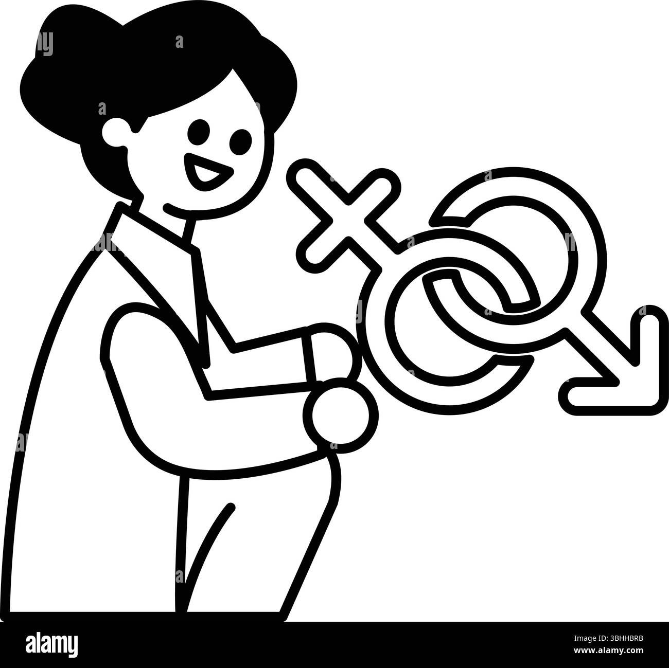 A woman is holding two male symbols in her hands. The image conveys a ...