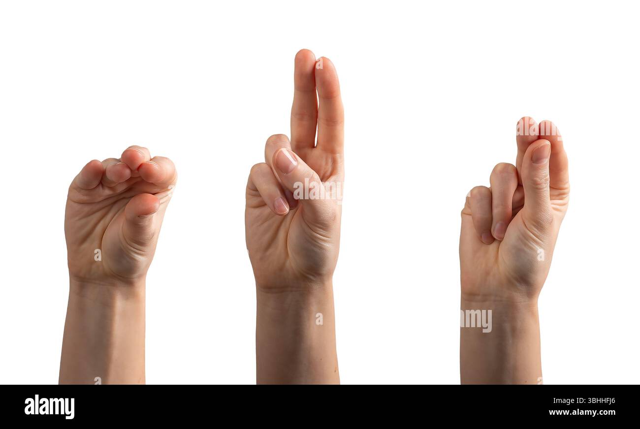 Hand with fingers crossed in a graceful, spiritual gesture, symbolizing ...