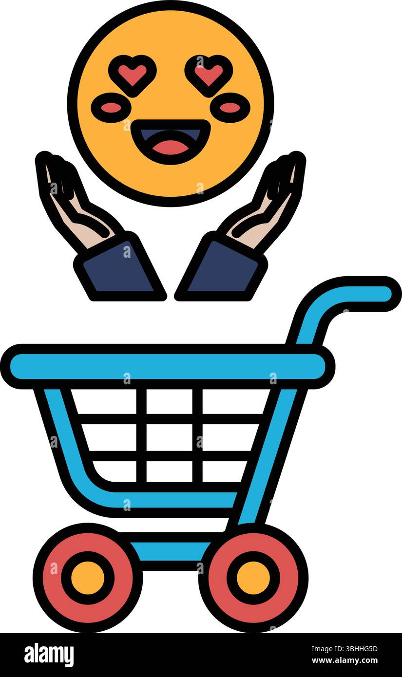 A cartoon of a smiling face with a heart and two hands reaching up with ...