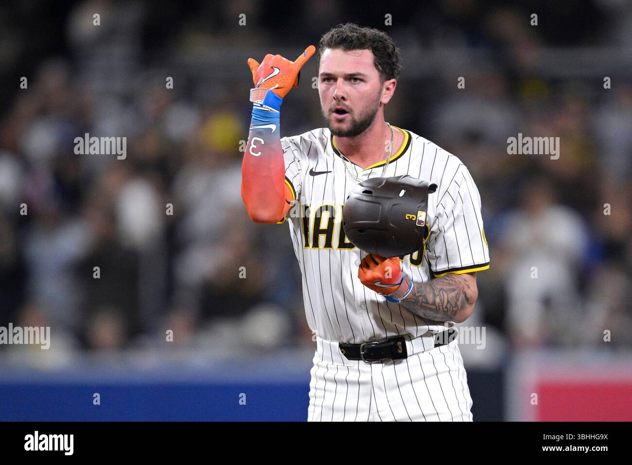 San Diego Padres' Jackson Merrill celebrates after hitting an RBI ...