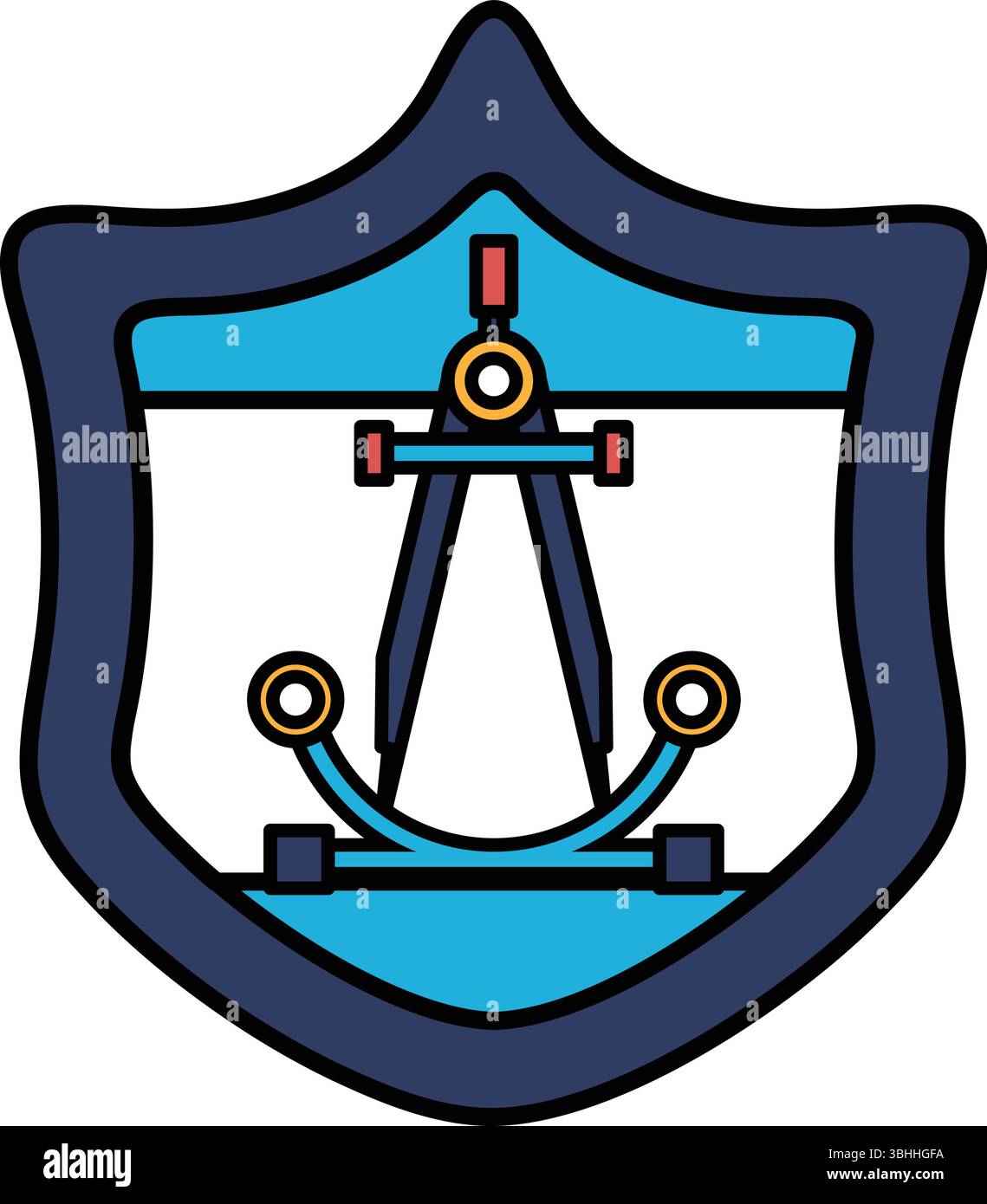 A blue and white shield with a compass and an anchor on it. The shield ...