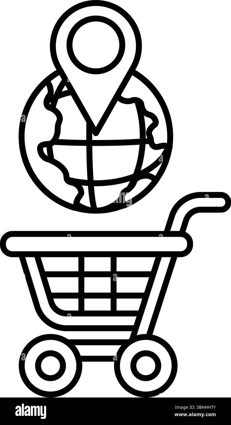 A cart with a map of the world on it. The cart is in front of a globe ...