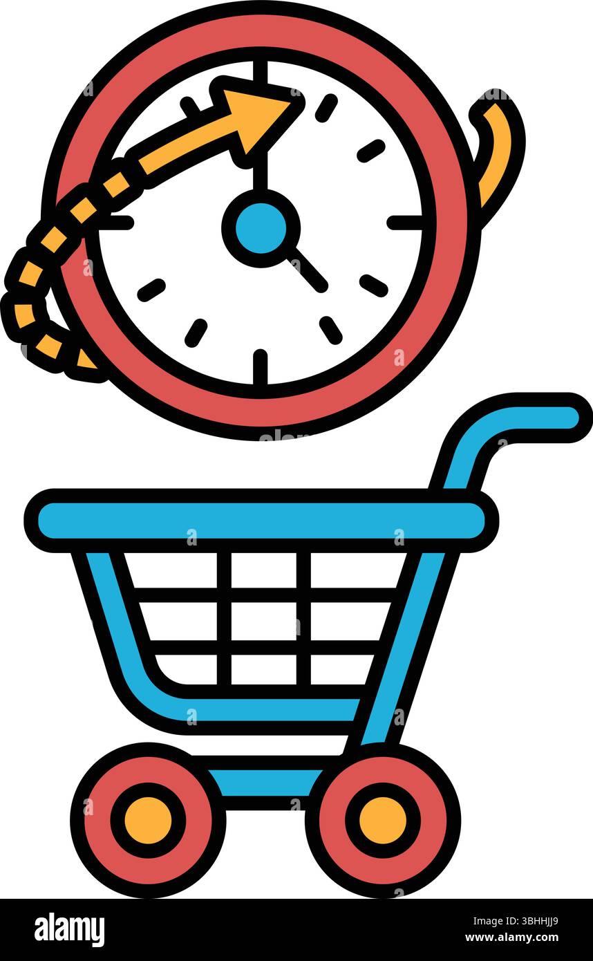 A shopping cart with a clock on it that is showing the time as 10:00 ...