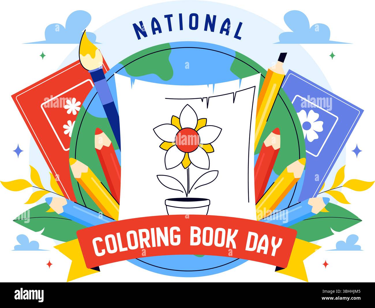 National Coloring Book Day Vector Illustration for August 2nd Featuring ...