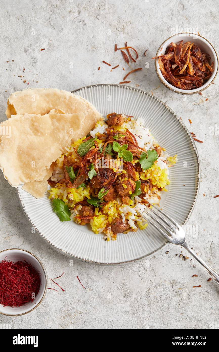 Soy biryani with saffron, rice and flatbread – a vibrant, plant-based ...