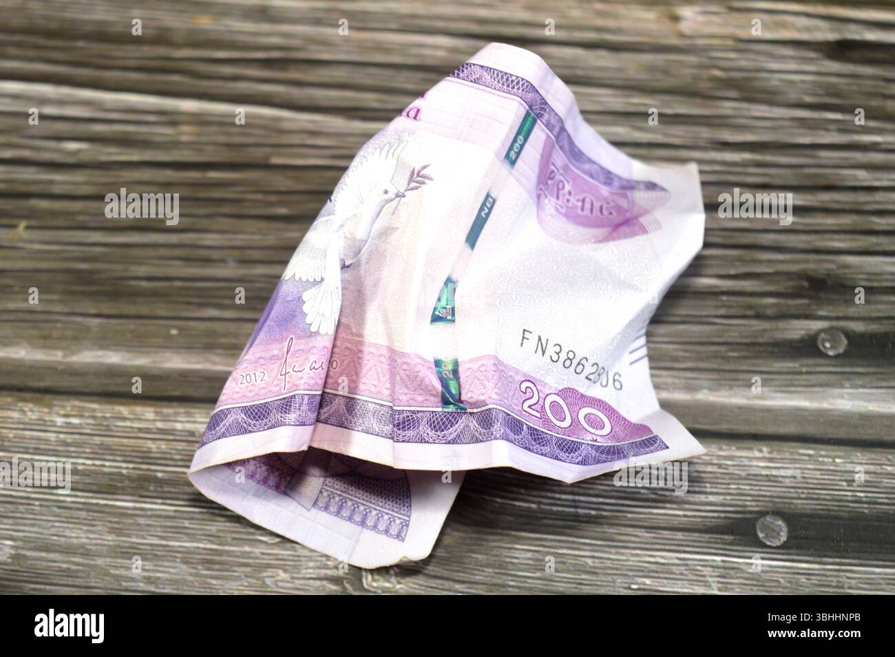 Crumpled 200 ETB two hundred Ethiopian Birr issued by the national Bank ...