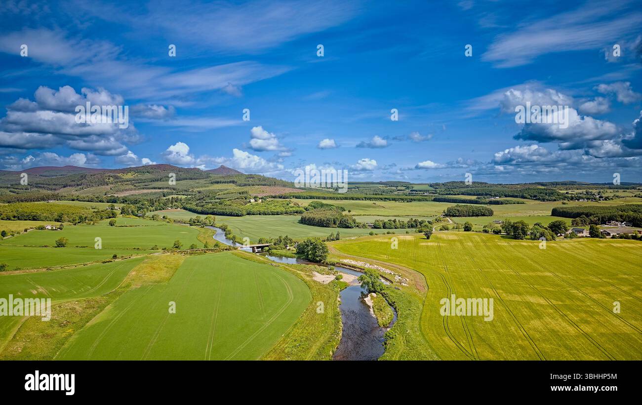 River Don at Monymusk Aberdeenshire Scotland seen winding through ...