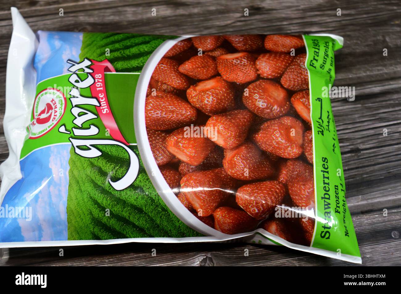 Cairo, Egypt, June 2 2025: Givrex frozen strawberry, a grown hybrid ...