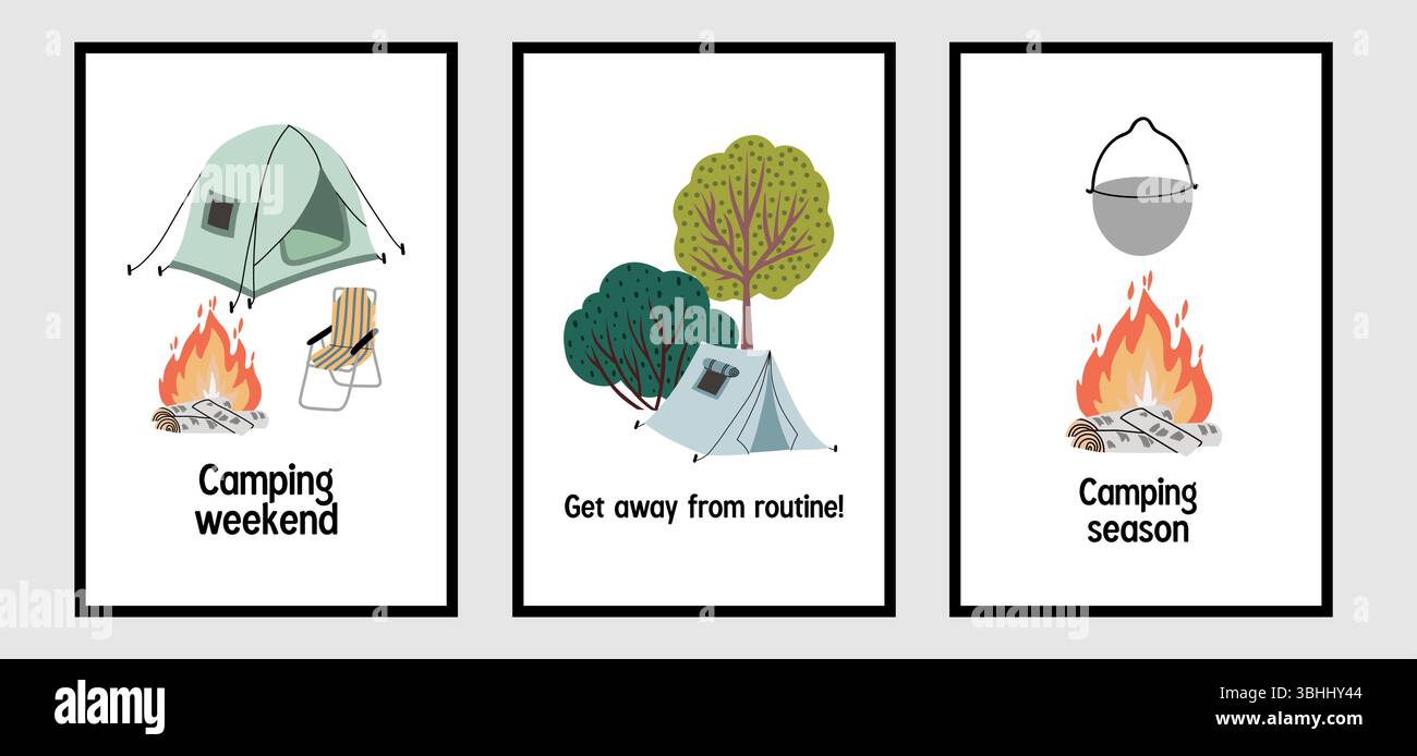 Set of Simple Vertical Camping Posters Stock Vector Image & Art - Alamy