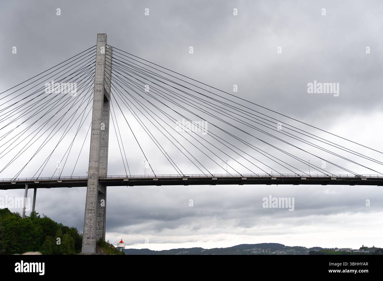 Cable-stayed segment of Nordhordland Bridge near Bergen, Norway Stock ...