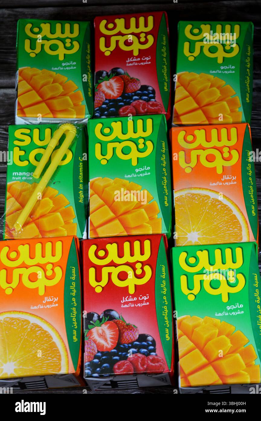 Cairo, Egypt, May 26 2025: SunTop Orange, mango and berry mix fruit ...