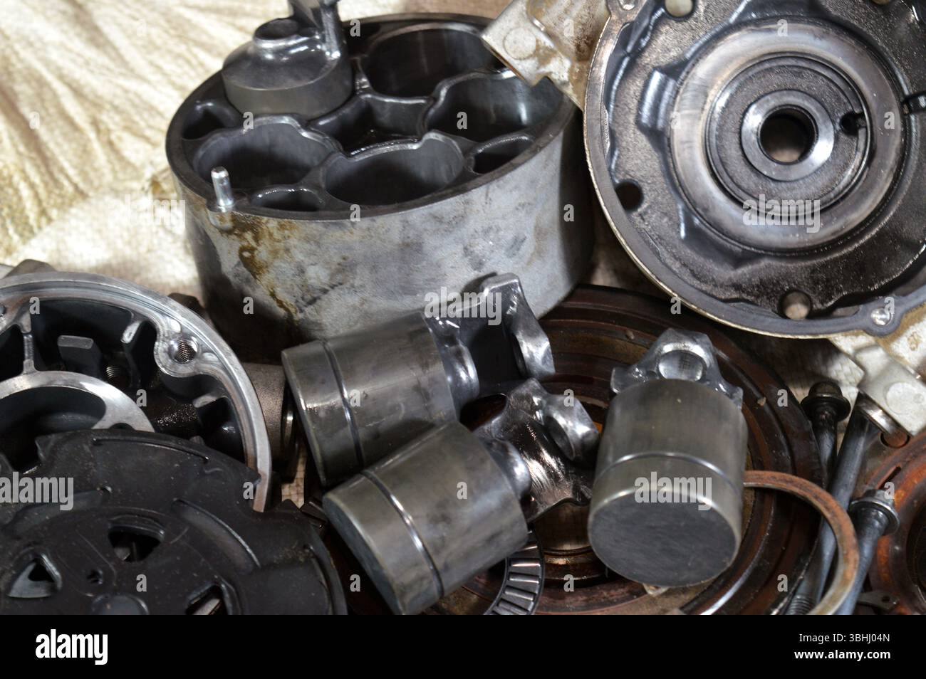 interior parts and details of an old car air conditioner compressor ...