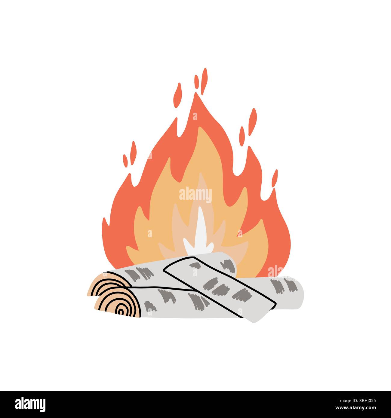Campfire with Logs, Hand Drawn Flat Illustration Stock Vector Image ...