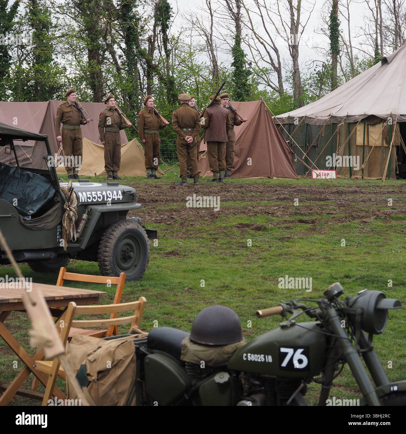 WW2 British Army re-enactors are briefed by their officer at No Mans ...