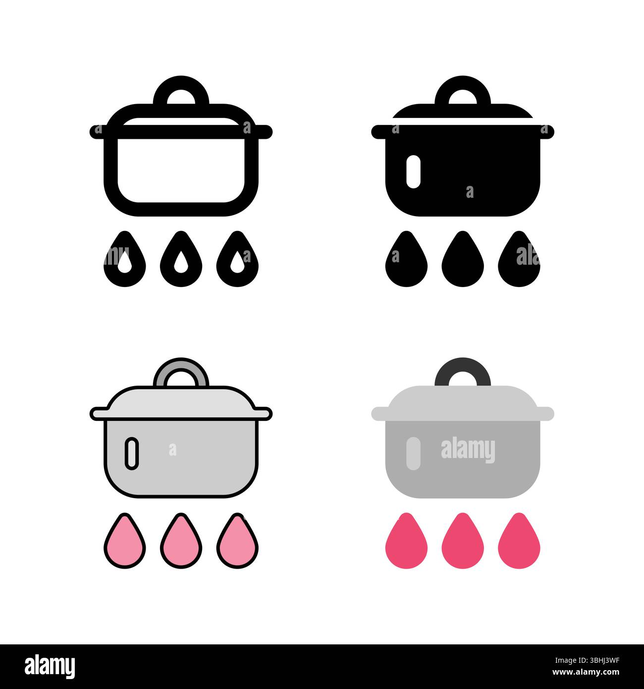 A cooking pot with steam and stirring utensil icon set, perfect for ...