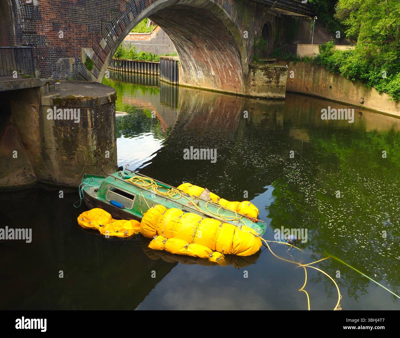 Inflatable marine air lift bags or balloons used to float sunken boat ...