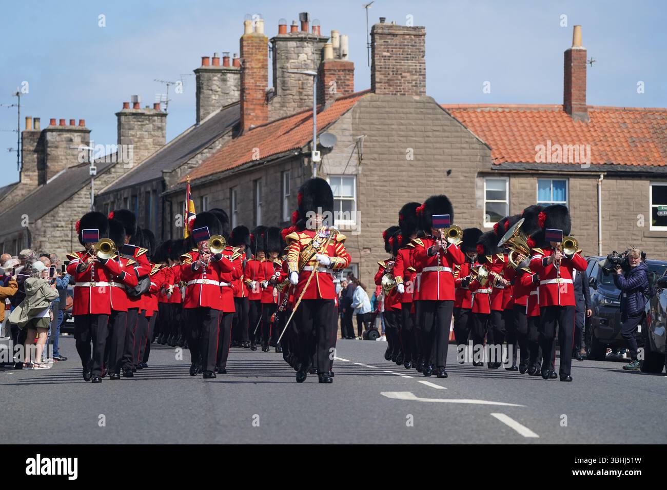 Members of the Coldstream Guards, wearing their full ceremonial dress ...