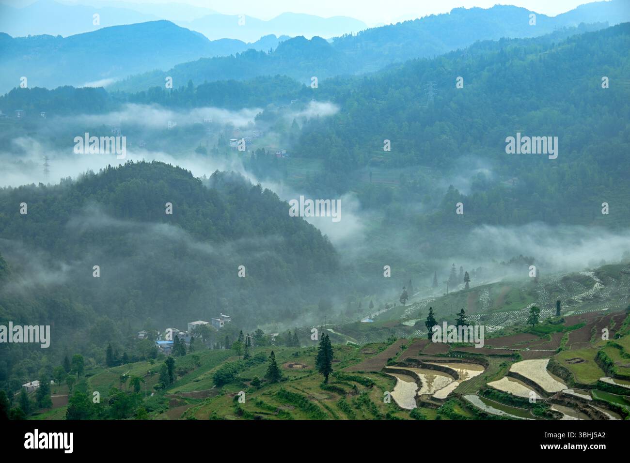 Aerial photo shows the terraced field in Youyang County, Chongqing ...