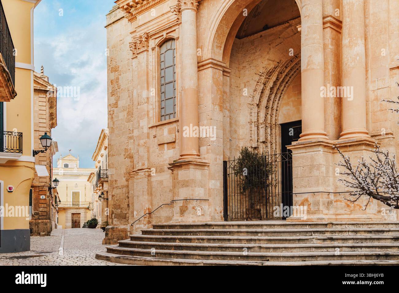 An elegant side entrance of the Ciutadella de Menorca Cathedral ...