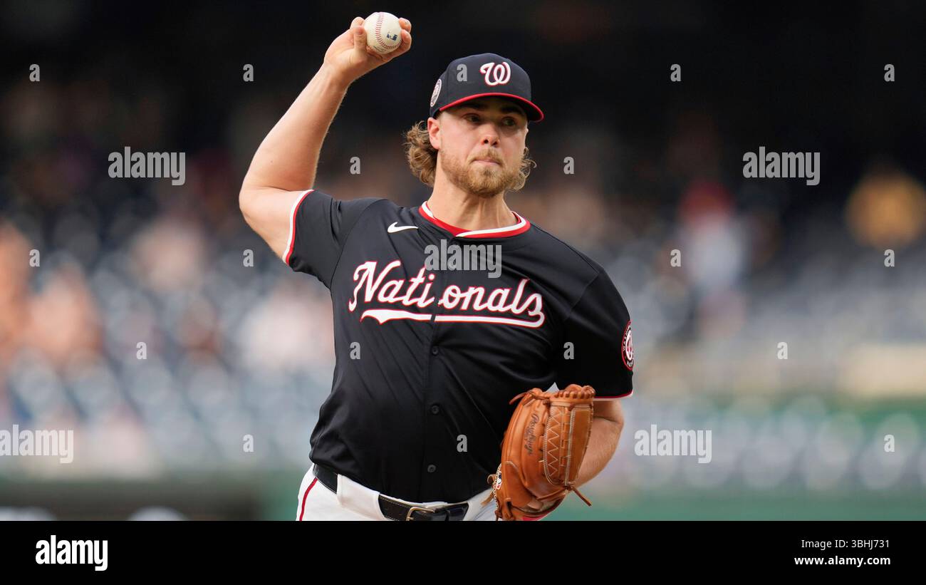 Washington Nationals pitcher Jake Irvin throws to the Chicago Cubs ...