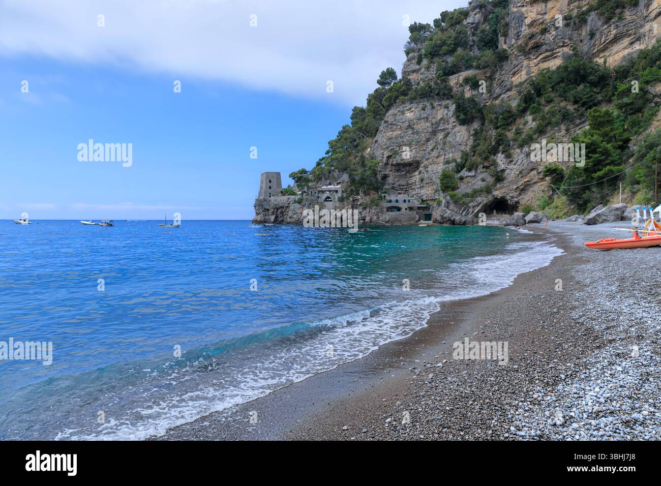 The most beautiful beach in Positano in Italy: view of Fornillo beach ...