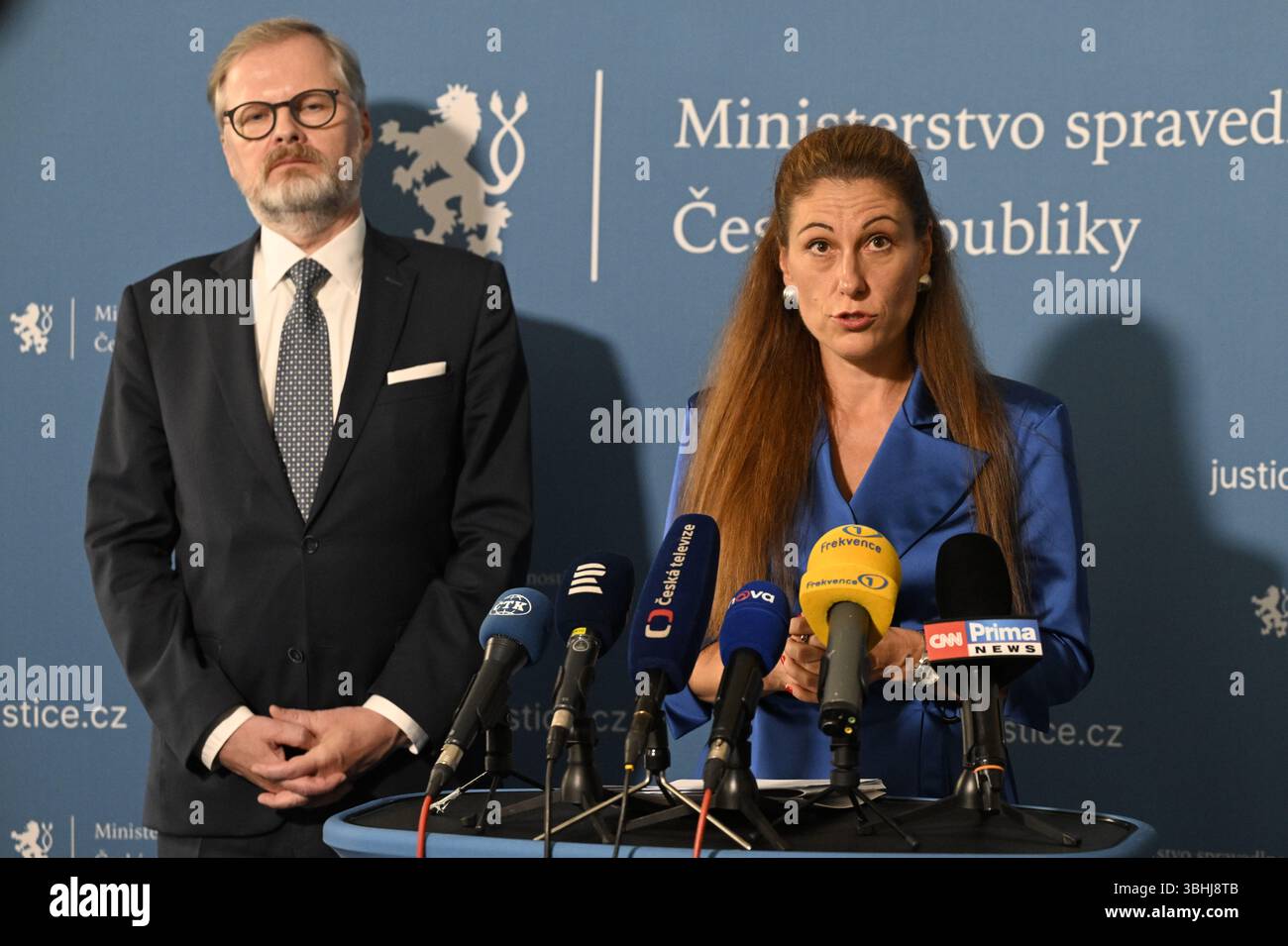 Czech Prime Minister Petr Fiala, left, inaugurates Czech MP and ODS ...