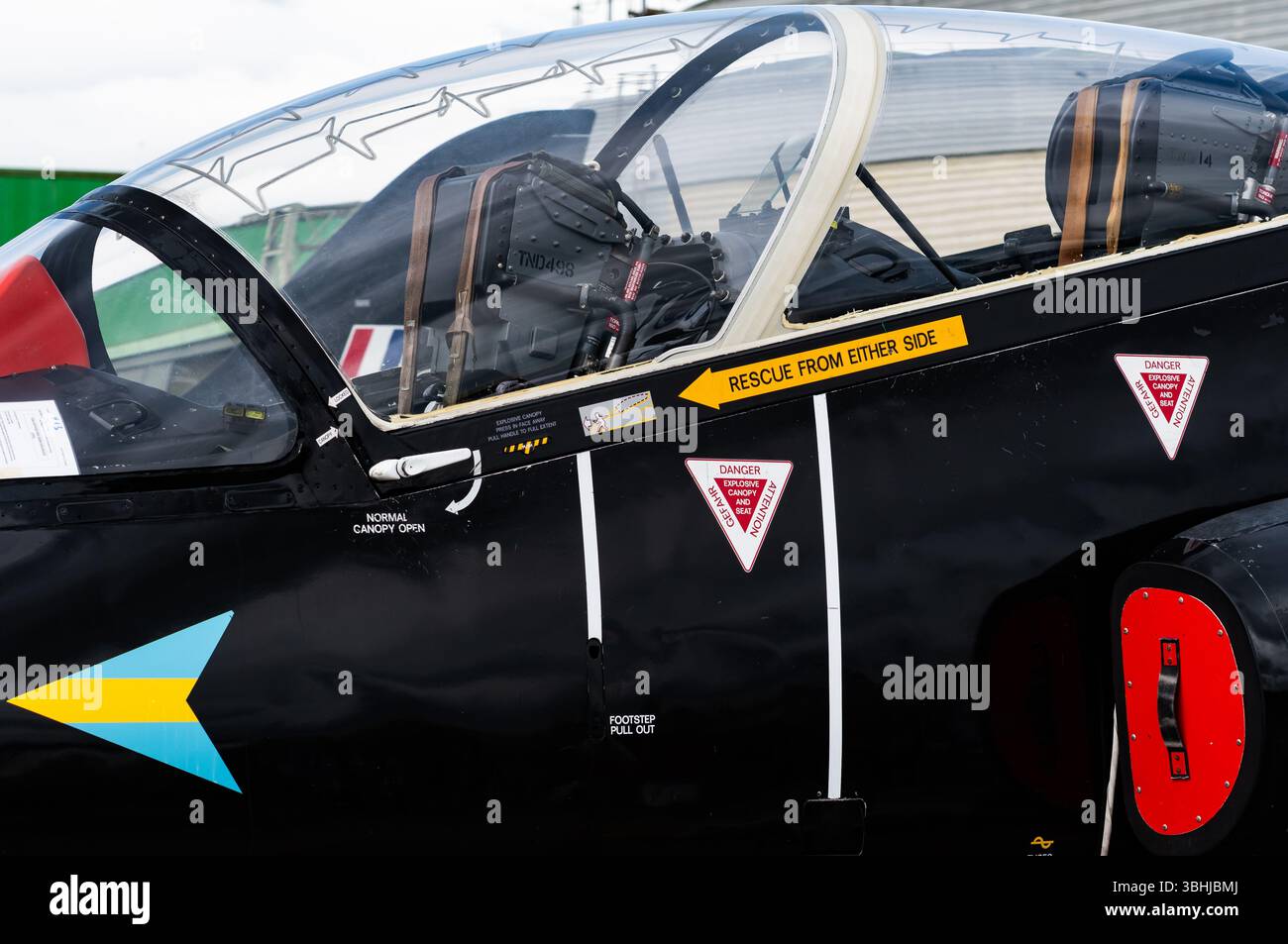 Former 208 Squadron RAF BAE Hawk T1 jet trainers seen on static display at the 2025 RAF Cosford ...