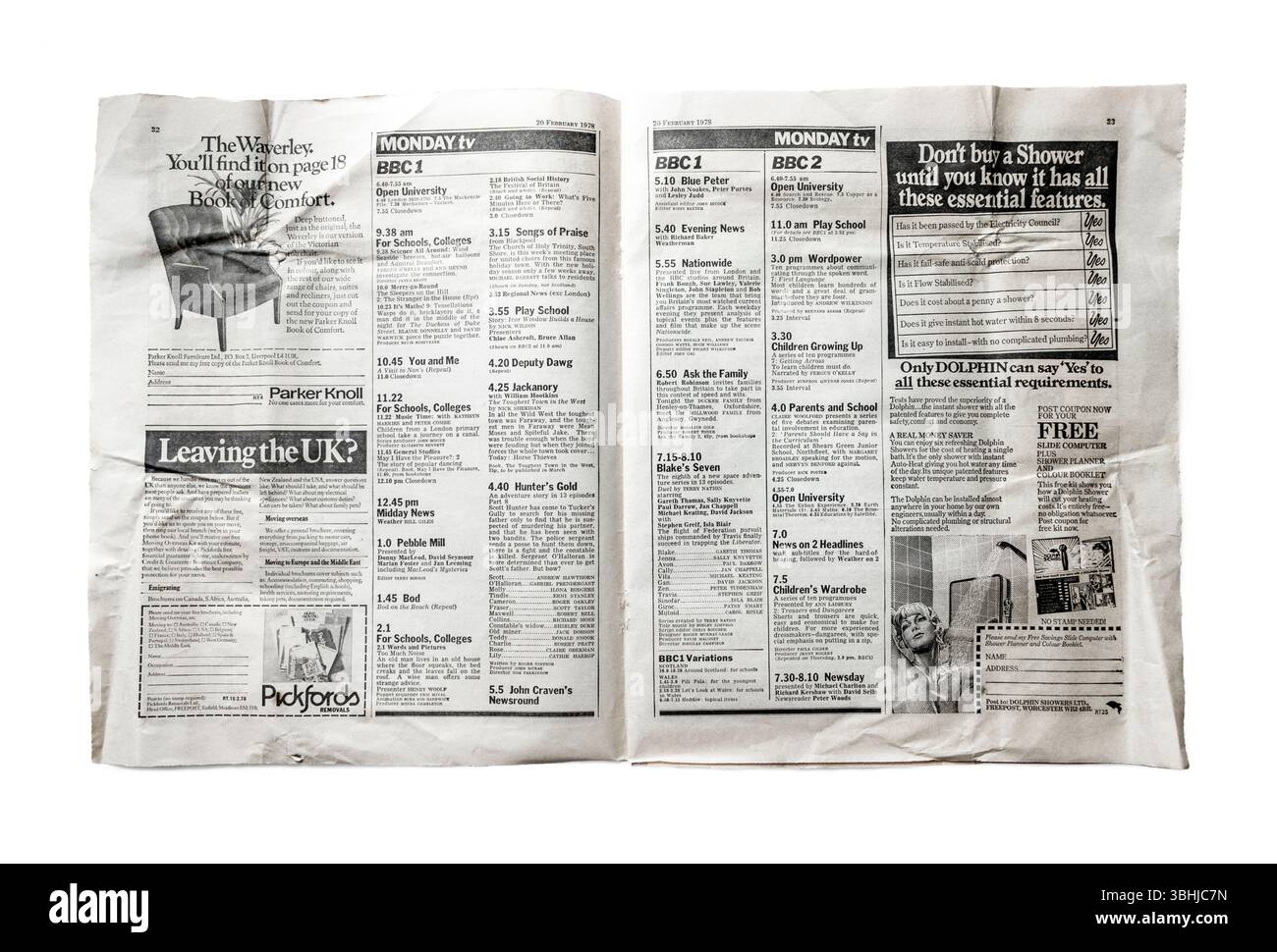 Pages from the BBC Radio Times magazine, showing the TV schedule for ...