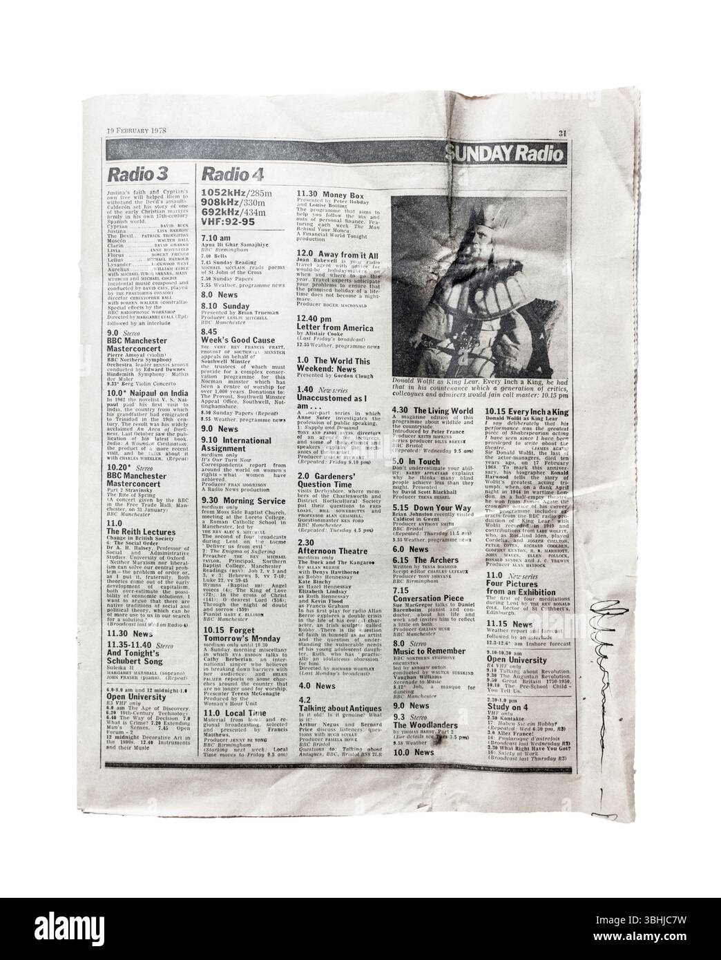 A page from the BBC Radio Times magazine, showing the radio schedule ...