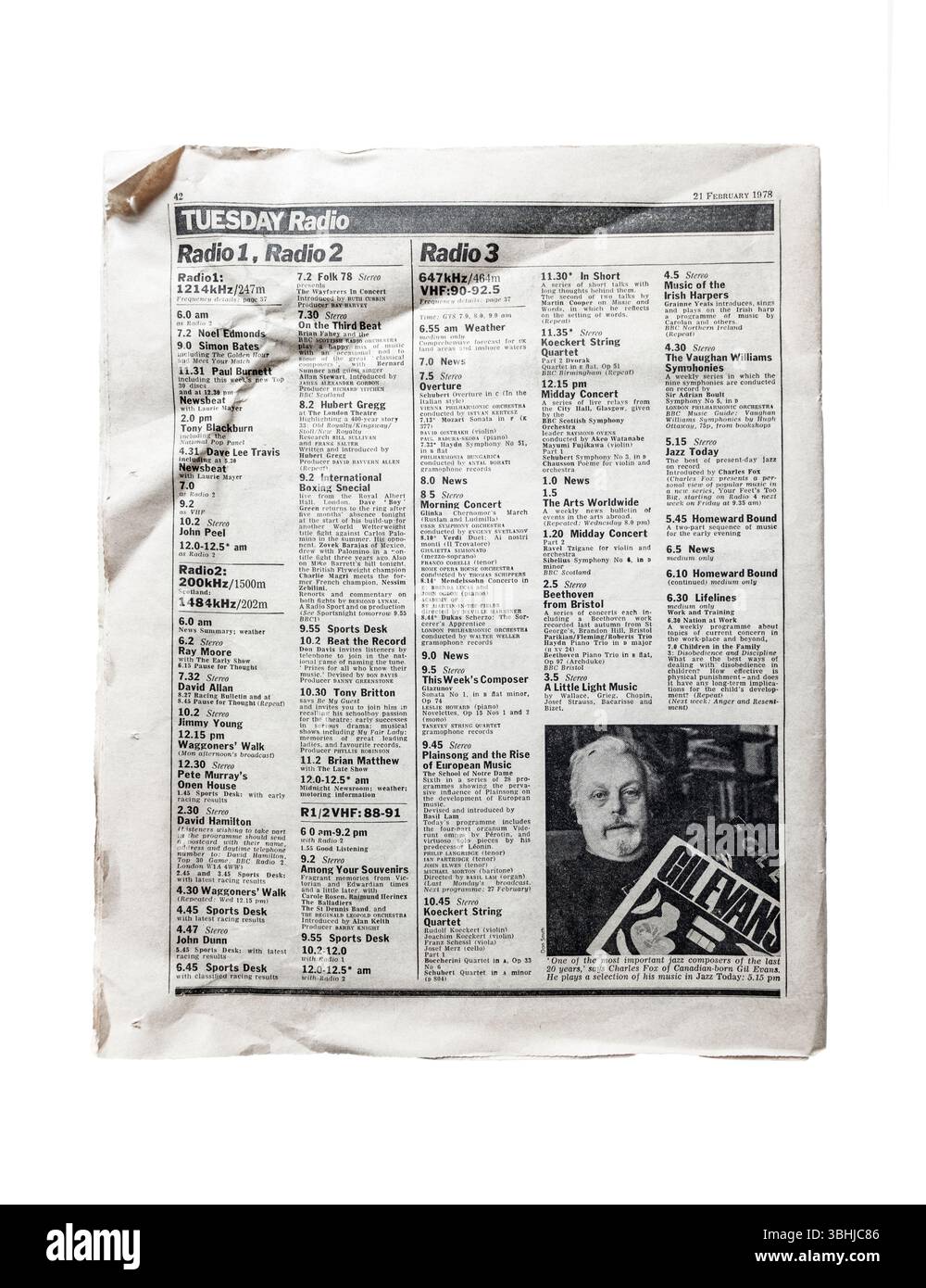 A page from the BBC Radio Times magazine, showing the radio schedule ...