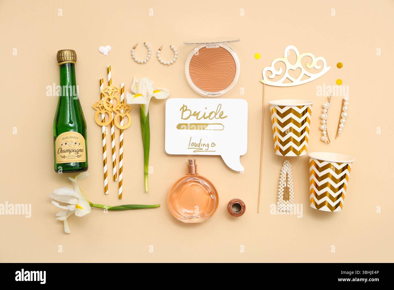 Speech bubble with text BRIDE LOADING and decor for Hen Party on beige ...