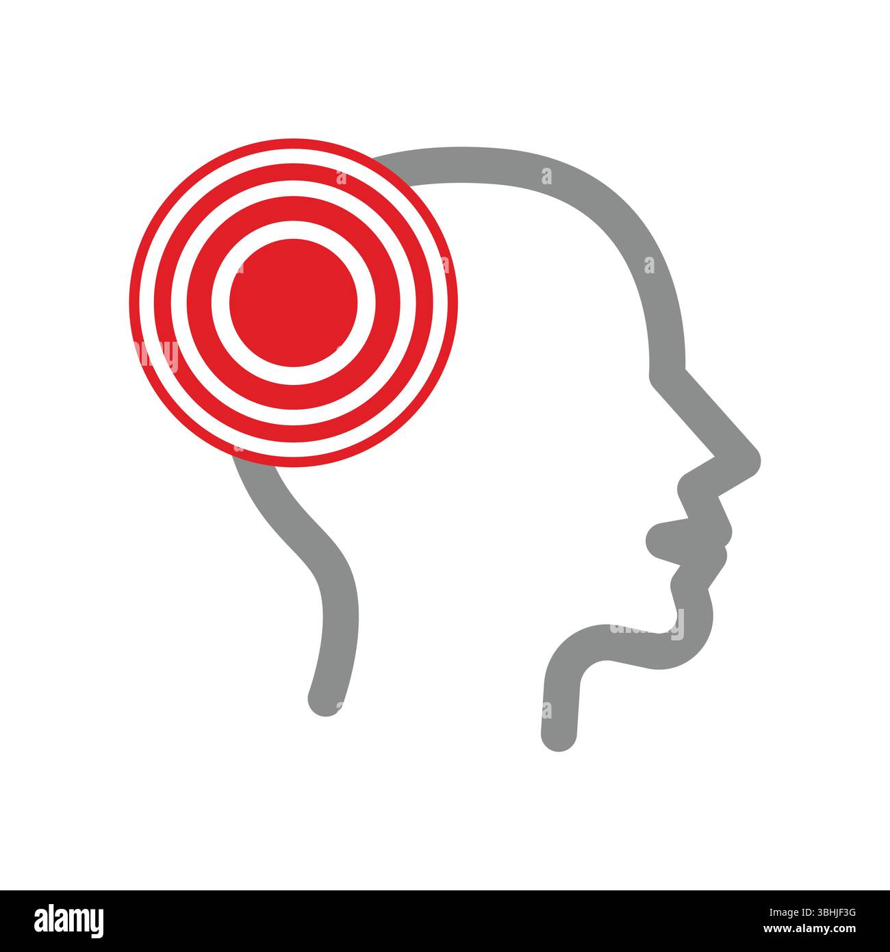Headache with head and red circle. Pain, migraine vector icon Stock ...