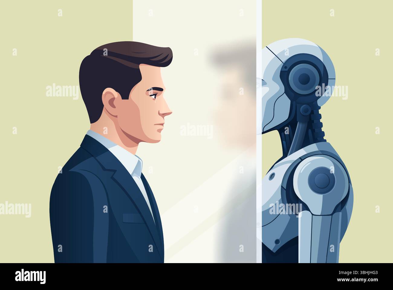 Man opposite robot with artificial intelligence. Concept of personality ...