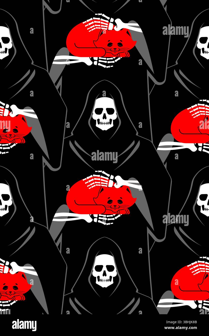 Grim Reaper Holding Cat pattern seamless. Death with a cat in his arms ...