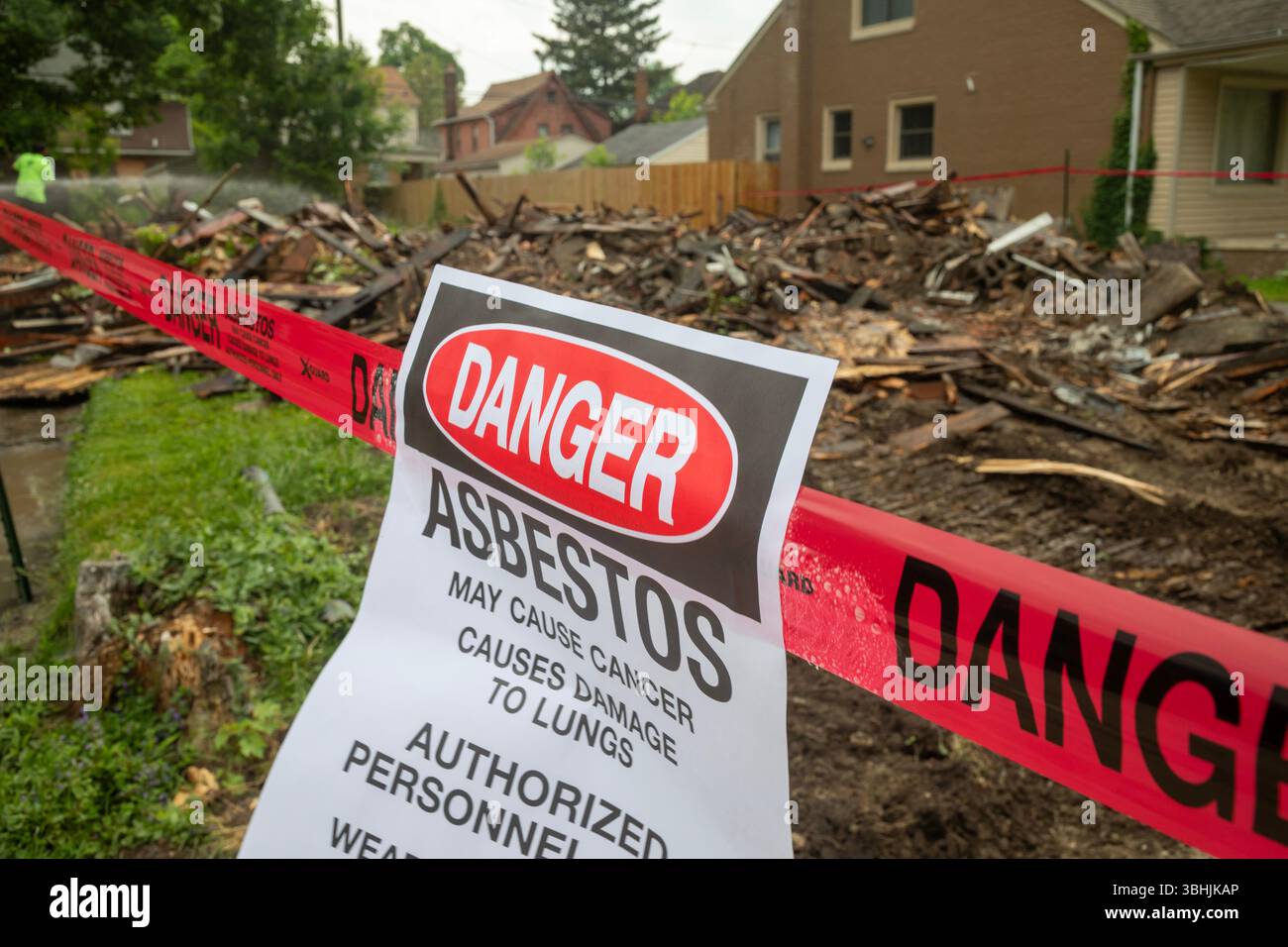 Detroit, Michigan - Signs warn of asbestos danger where a house was ...