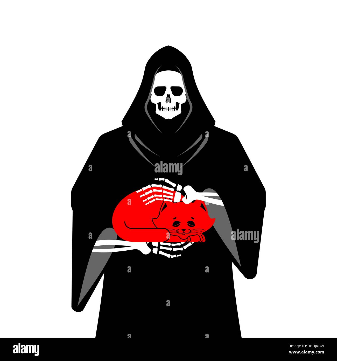 Grim Reaper Holding Cat. Death with a cat in his arms Stock Vector ...