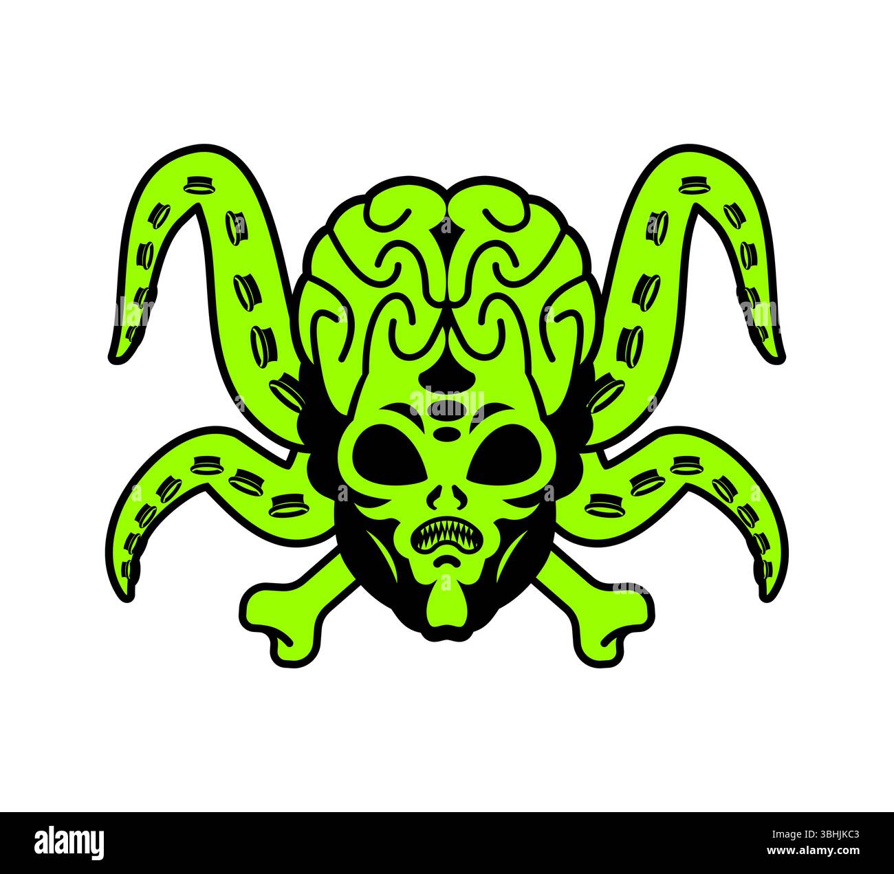 Scary Alien with tentacles. Evil Alien Invader. UFO angry green Stock ...