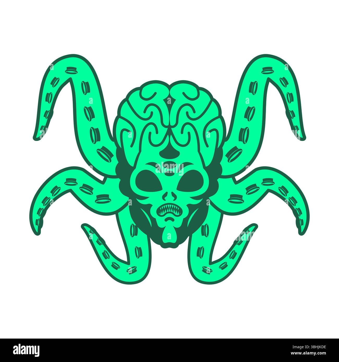 Scary Alien with tentacles. Evil Alien Invader. UFO angry green Stock ...
