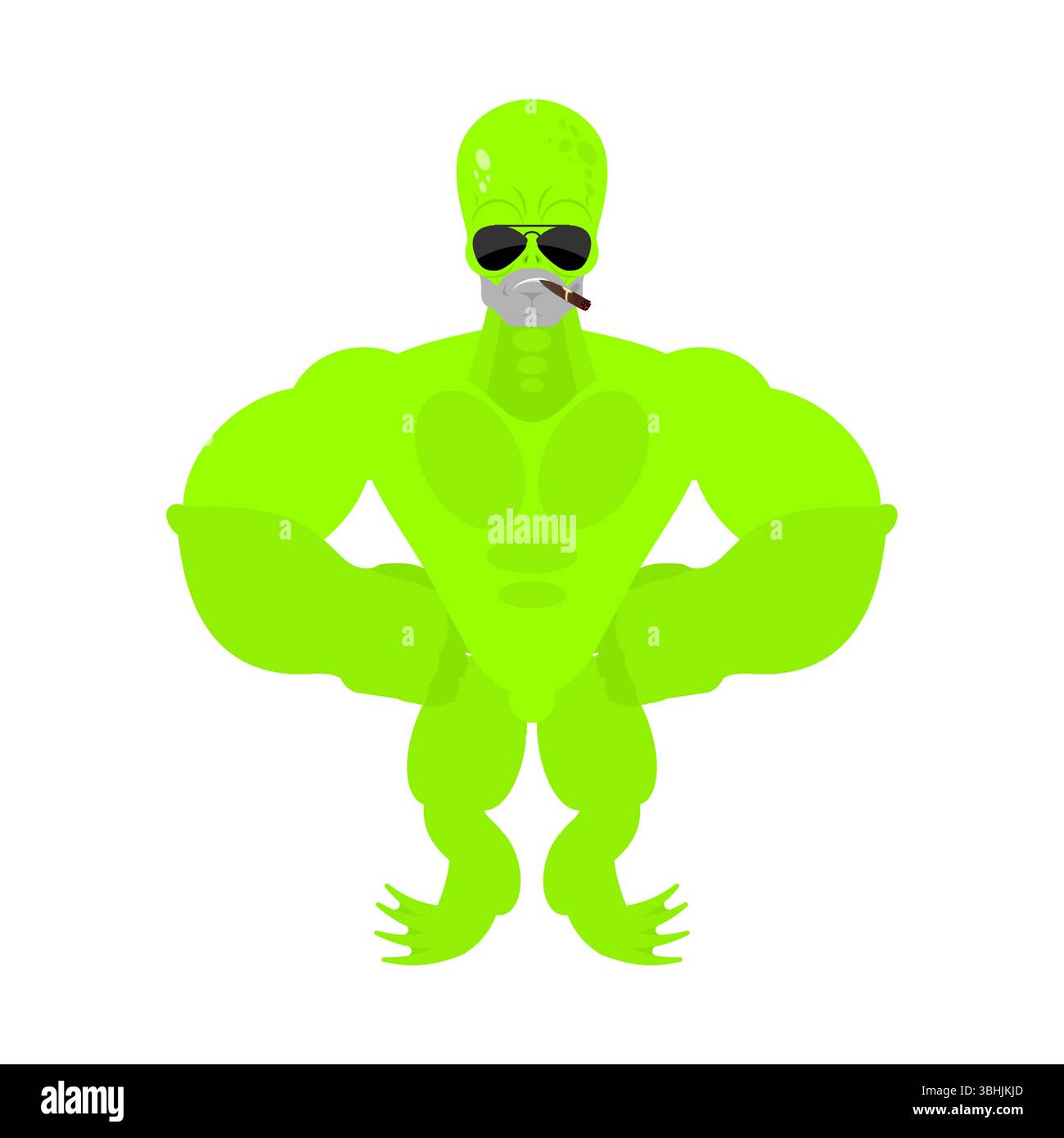 Alien strong. UFO emoji big guy. Space invader green athlete Stock ...