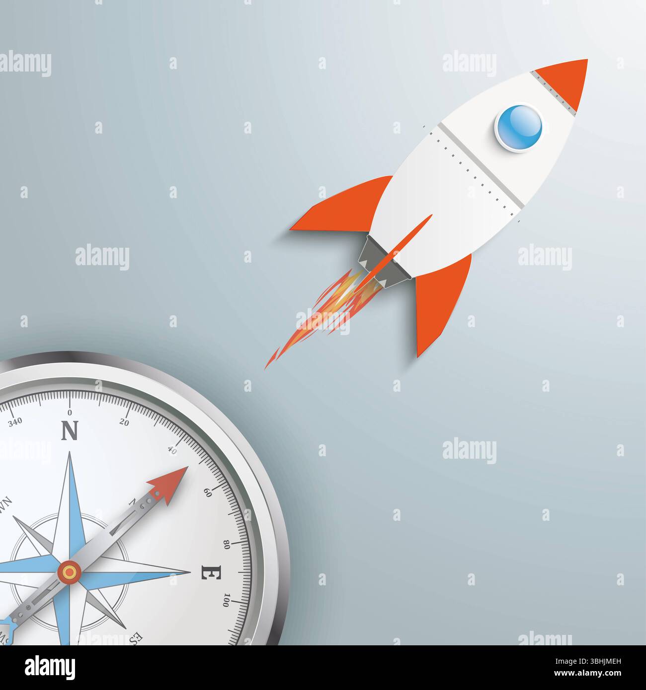Rocket Compass Growth Cover A rocket with a compass on the grey ...