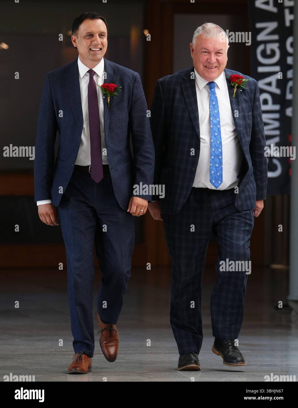 Scottish Labour leader Anas Sarwar and newly elected MSP Davy Russell ...