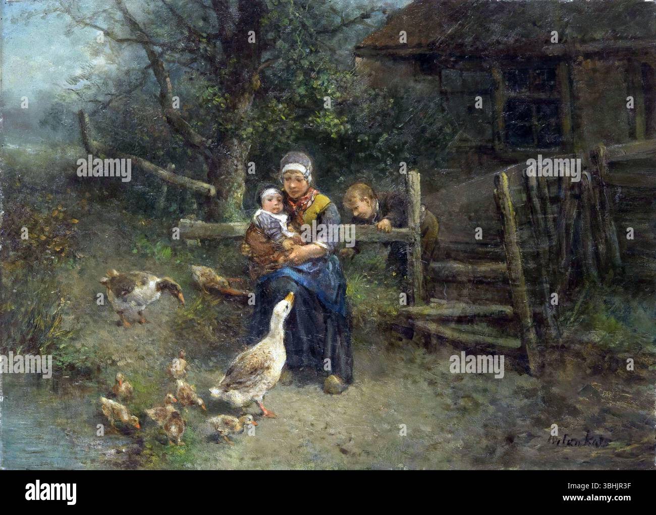 A Mother and Two Children with Geese c. 1870-1875 Johan Mari Henri ten ...