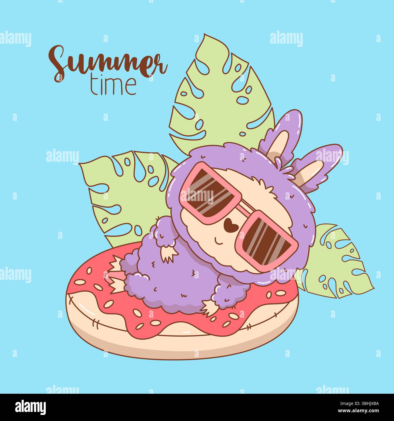 Beach Cute Monster Toy with sunglasses floats on inflatable donut ...